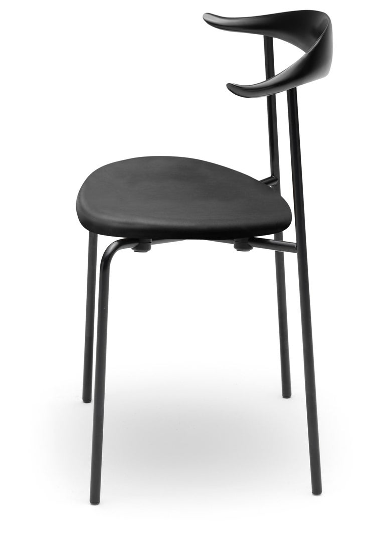 Customizable CH88P Dining Chair in Beech Painted Black with Steel Base ...
