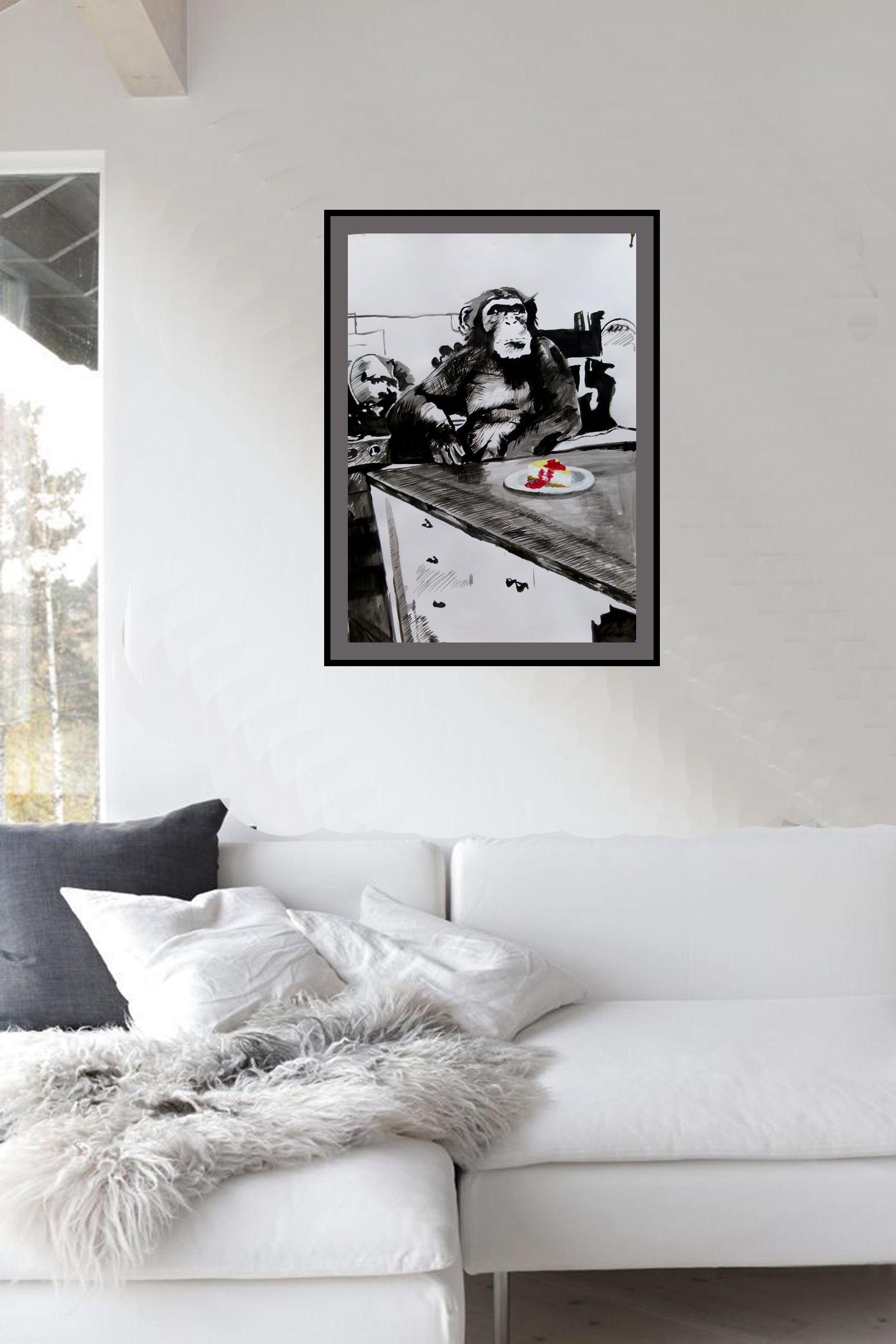 Soso Kumsiashvili - Monkey, Painting, Acrylic on Paper at 1stDibs