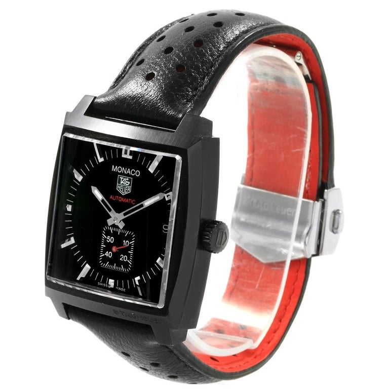 TAG Heuer Monaco Black Red Leather Strap Men's Watch WW2119 Box Card ...