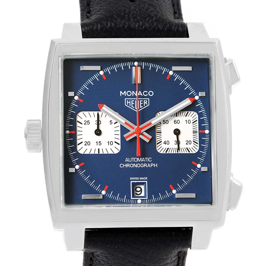 TAG Heuer Monaco Chronograph Blue Dial Men's Watch CAW211P Box Card For ...
