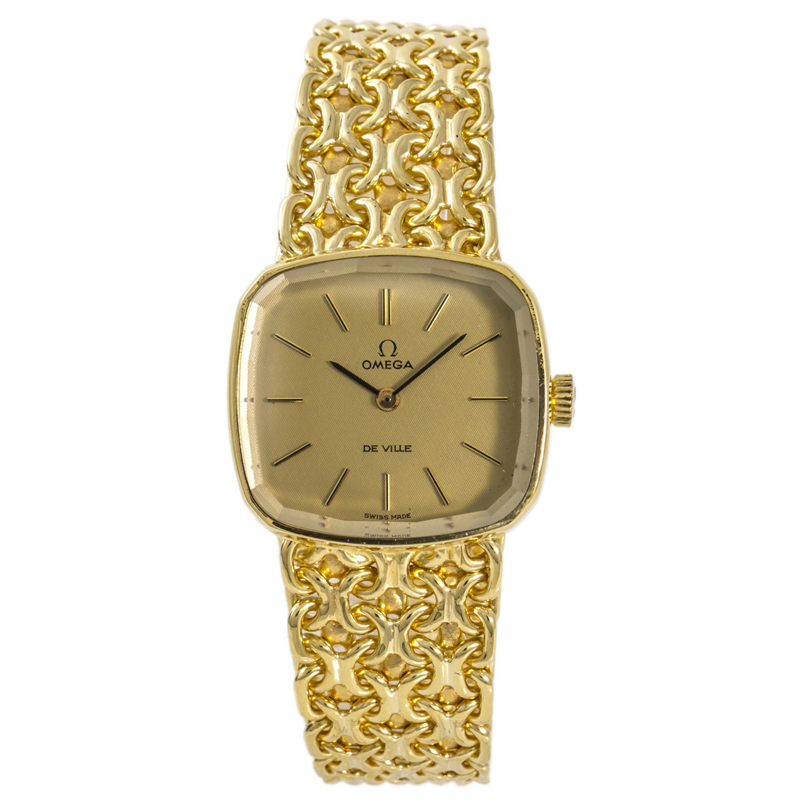 1980s Omega De Ville Diamond Ladies 18 Karat Yellow Gold Watch For Sale ...