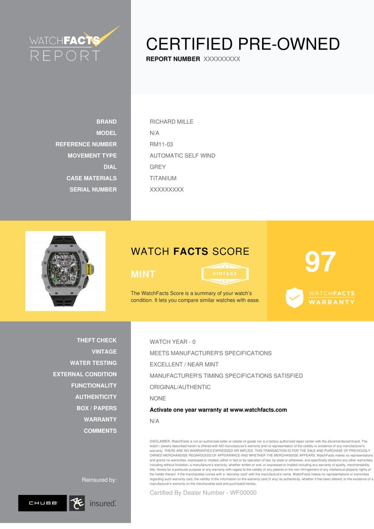 Certified Authentic Richard Mille RM 011221399 Grey Dial For Sale at ...