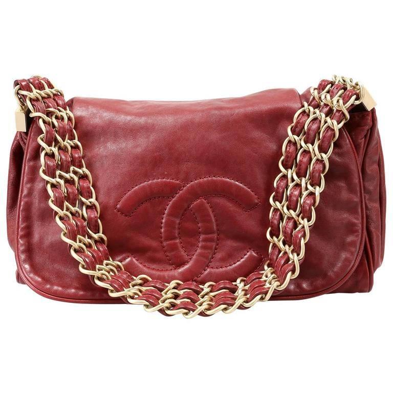Chanel Red Lambskin Triple Chain Strap Bag at 1stDibs