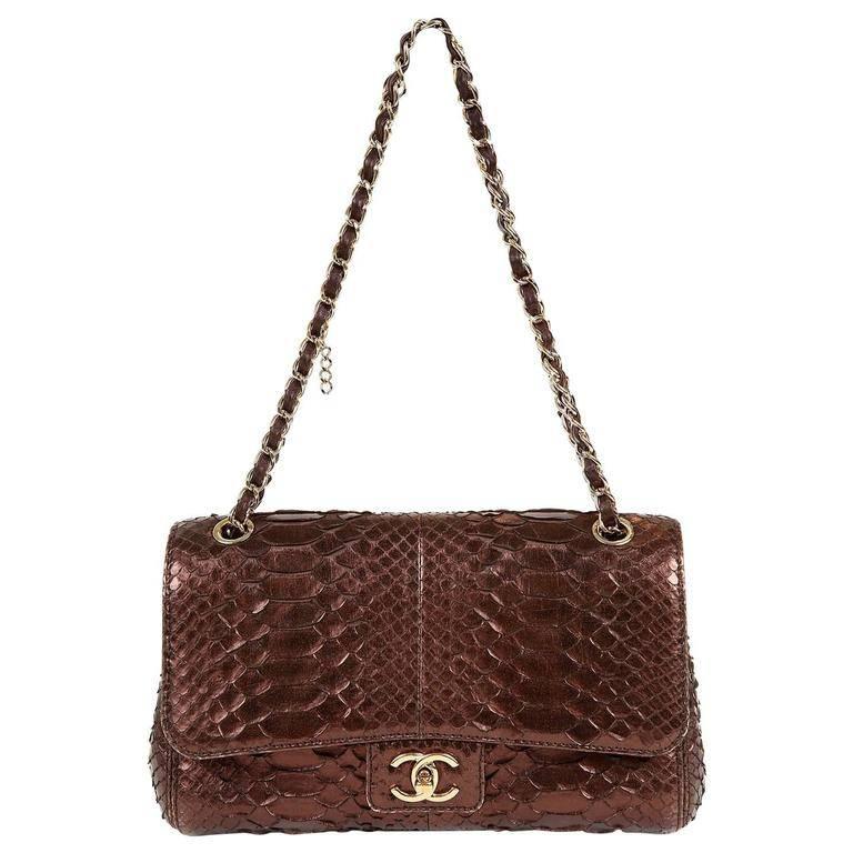 Chanel Metallic Plum Python Classic Flap Bag at 1stDibs