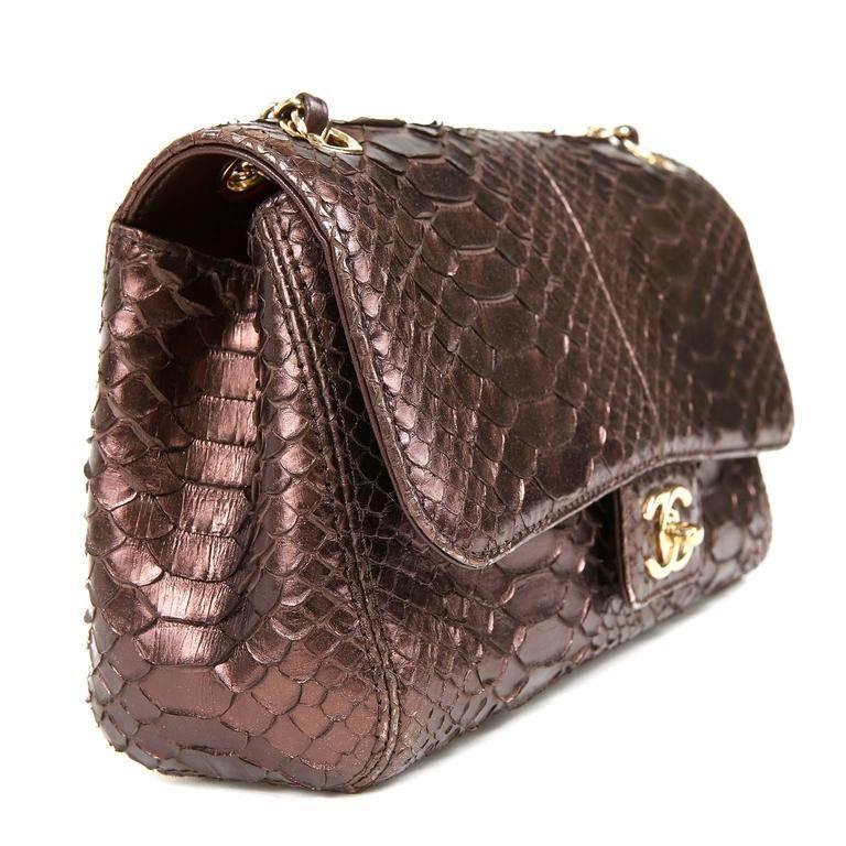 Chanel Metallic Plum Python Classic Flap Bag at 1stDibs