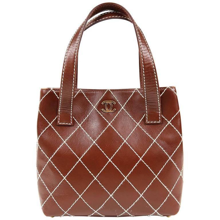 Chanel Brown Topstitched Day Bag at 1stDibs | chanel brown tote