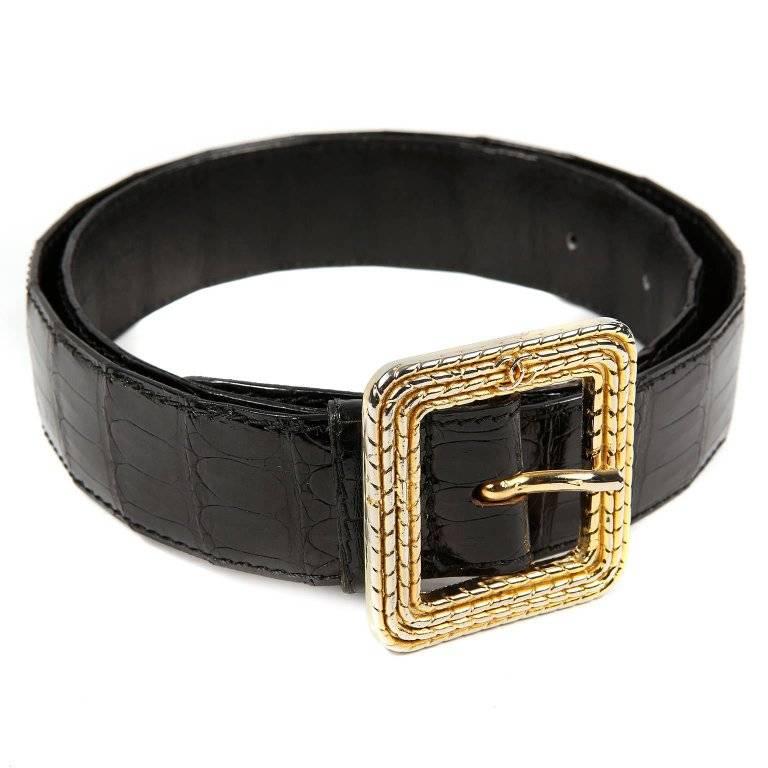 Chanel Black Crocodile Belt with Gold Square Buckle at 1stDibs | black ...