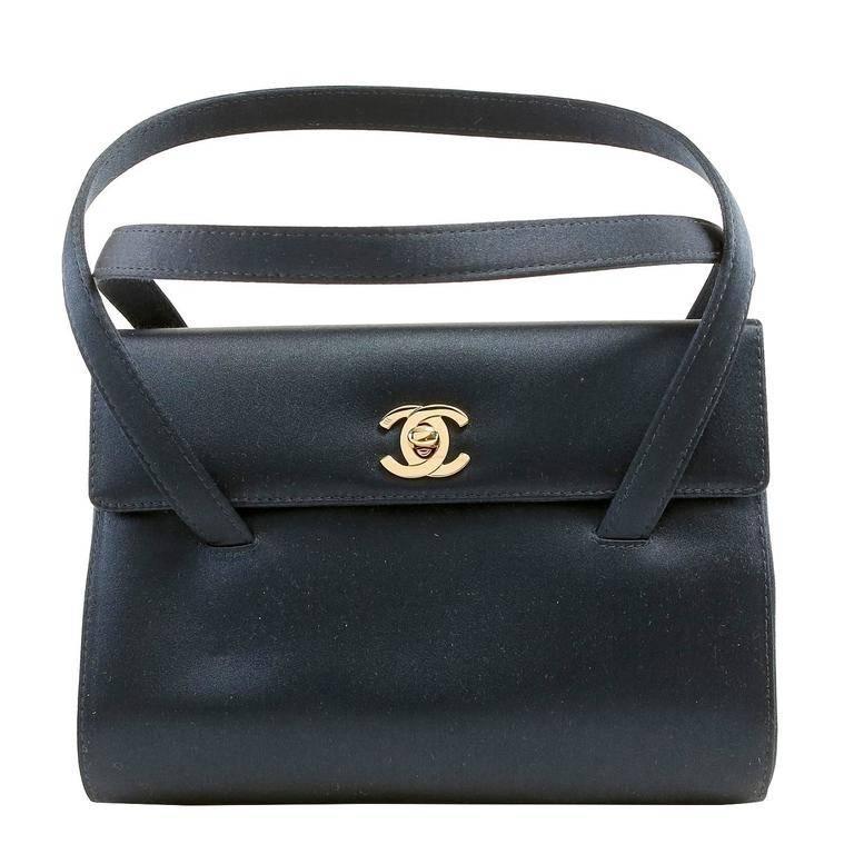 Chanel Navy Satin Evening Bag at 1stDibs | navy evening bag, chanel ...
