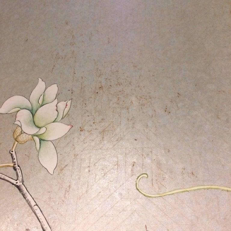 Magnificent and Monumental Silver Leaf Hand-Painted Pair of Five-Panel ...