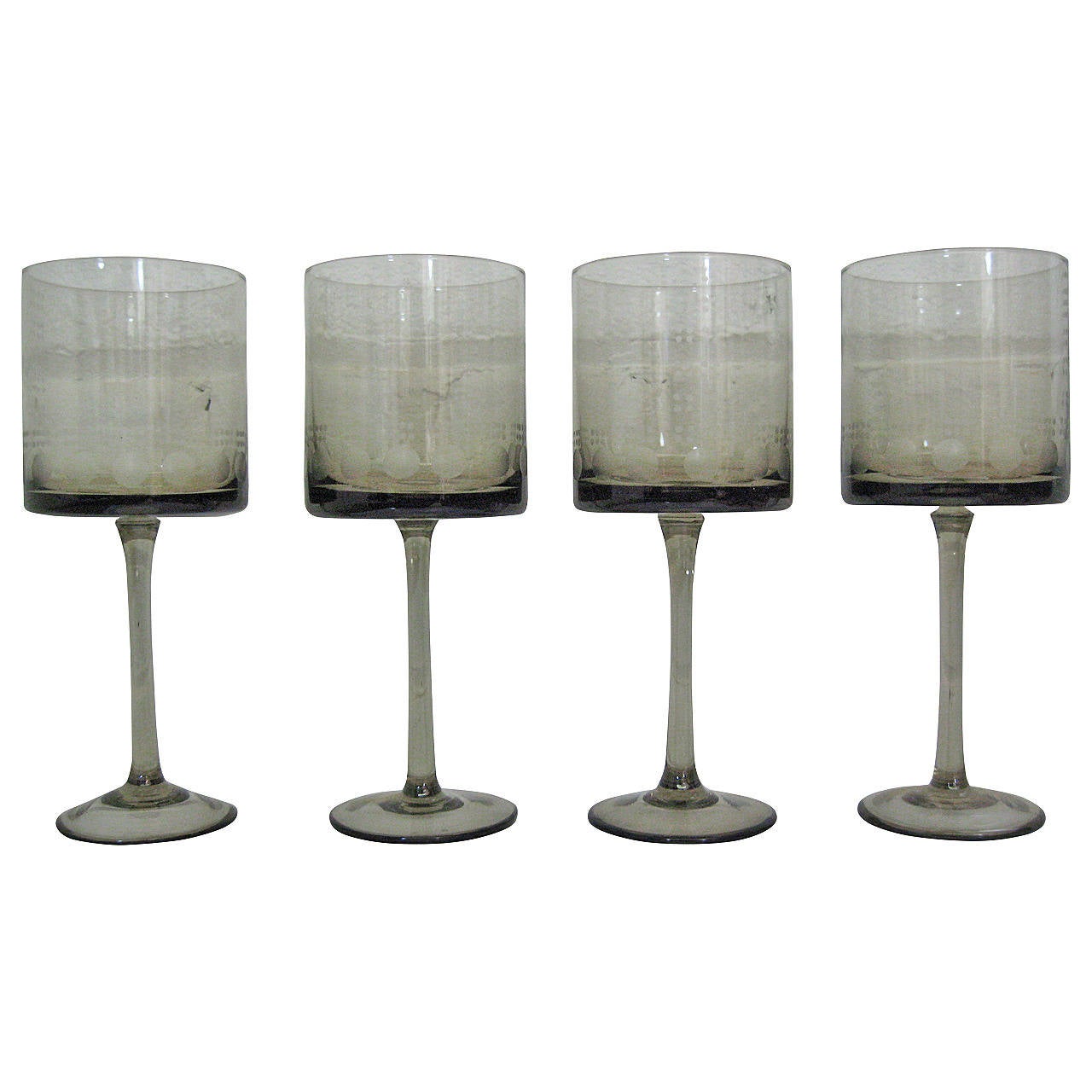 1960s Modernist Smoked Glass Wine Goblets, Set of Four For Sale at 1stdibs