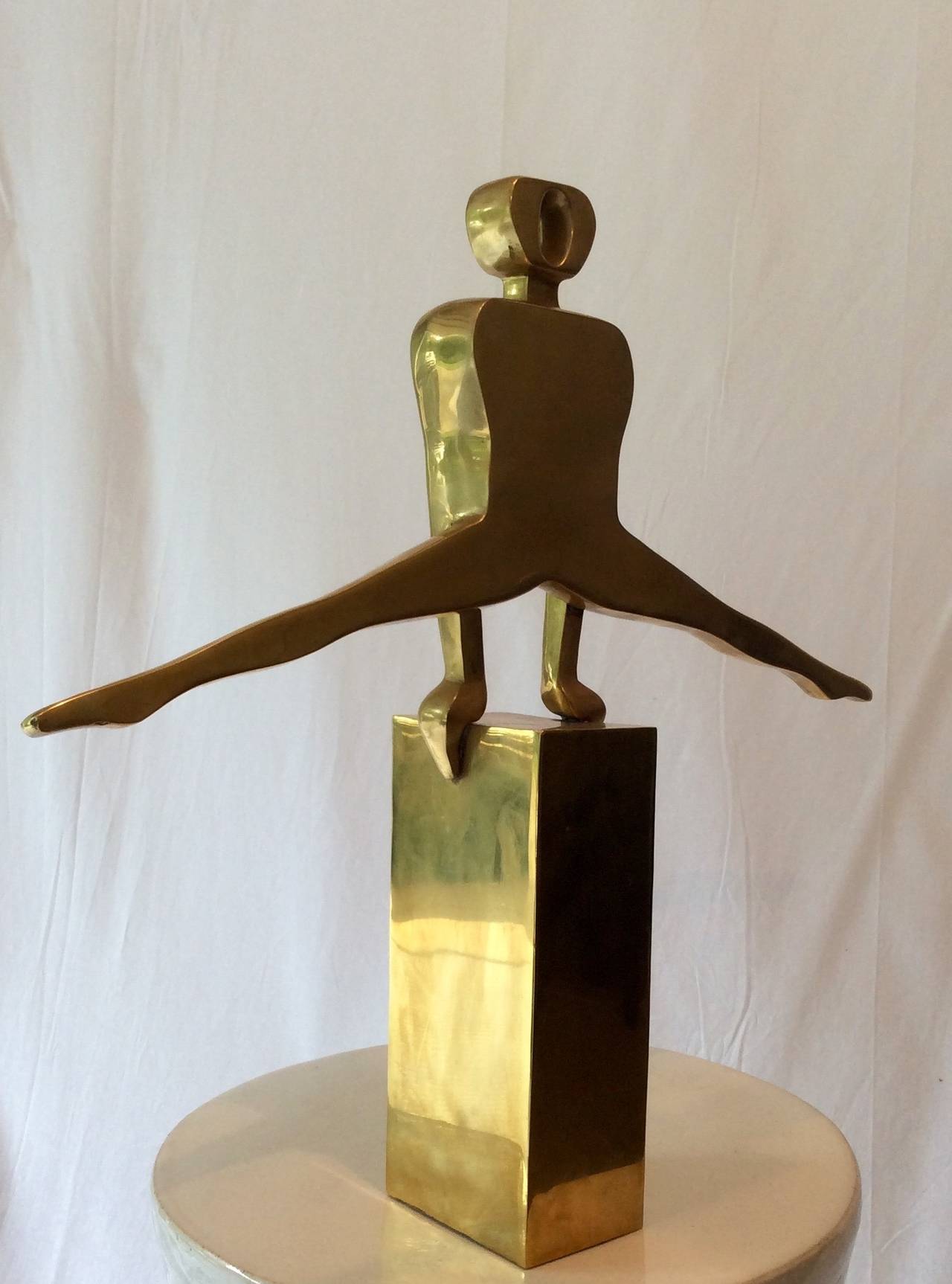 Modern Figurative Brass Sculpture on Brass Plinth at 1stdibs