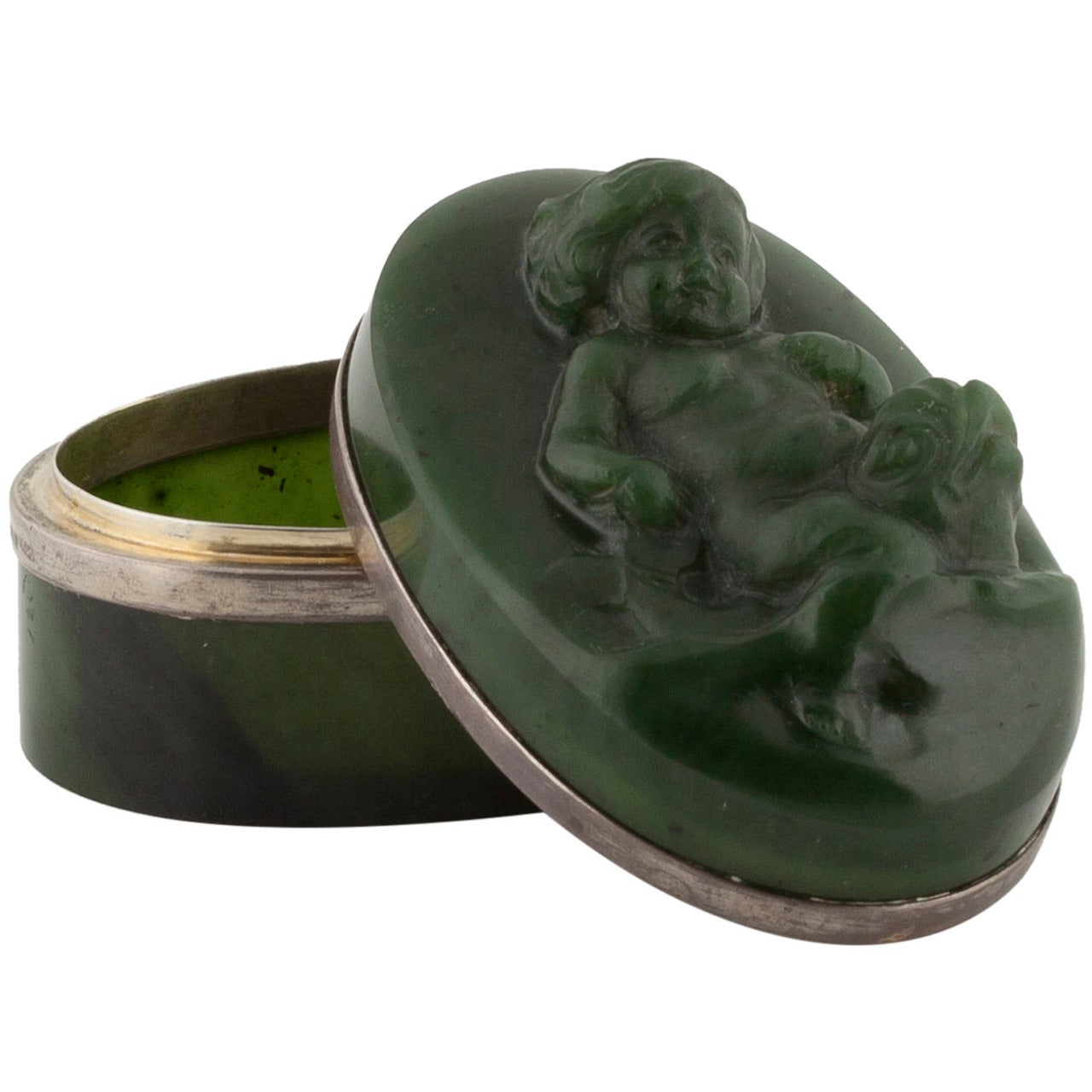 Danish Nephrite and Silver-Lidded Box at 1stDibs