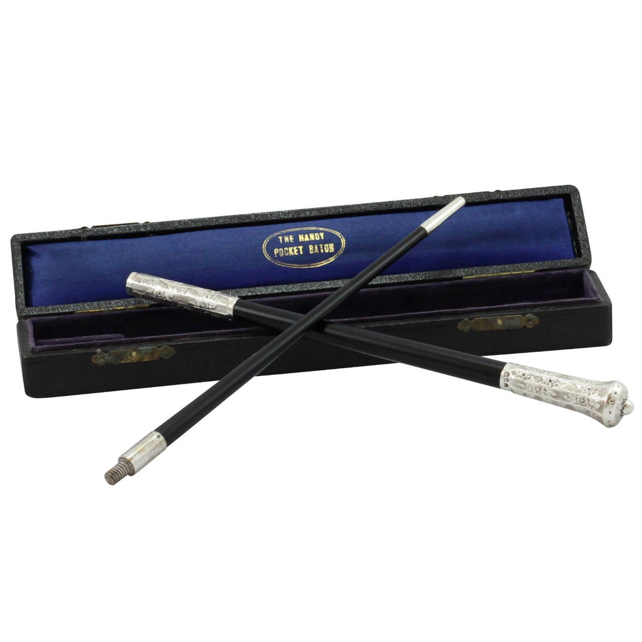 'The Handy Pocket Baton' an Early 20th c. Silver and Ebony Collapsable ...