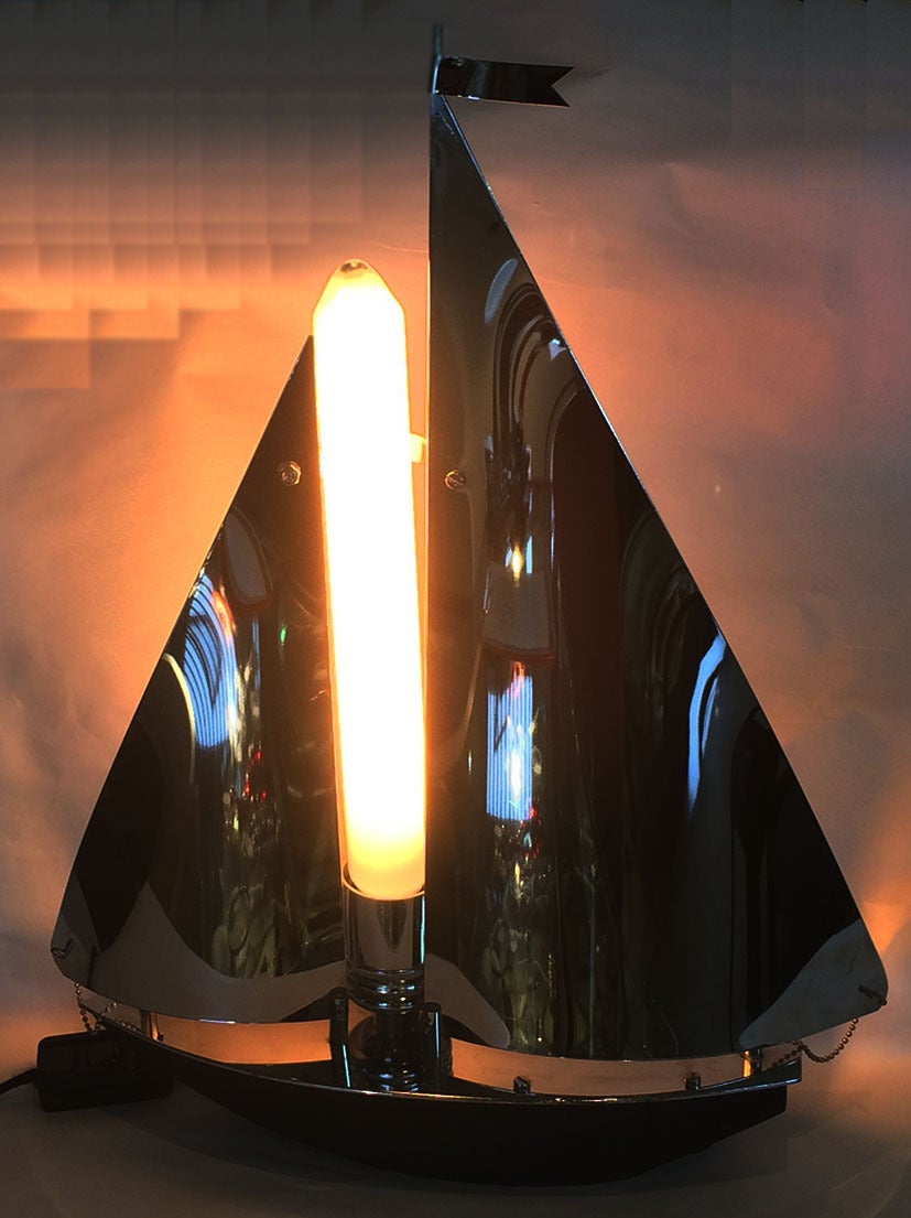 Mid Century Chrome and Steel Yacht Sailboat Table Lamp at 1stDibs