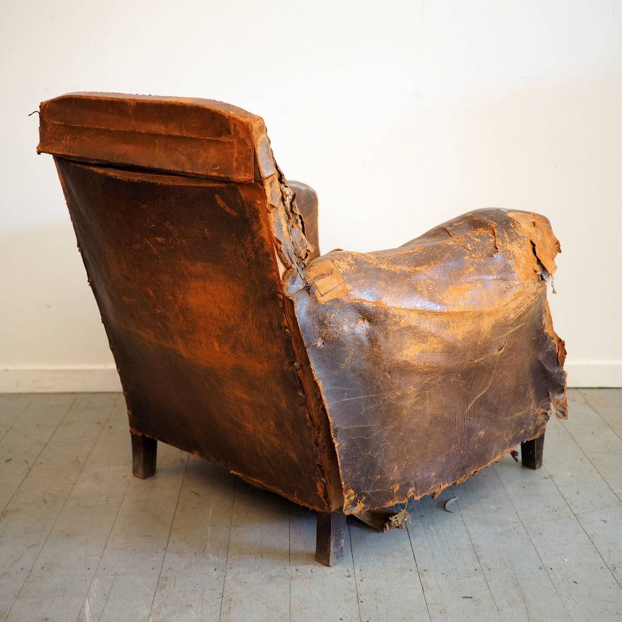Pair of Distressed Leather Club Chairs at 1stDibs