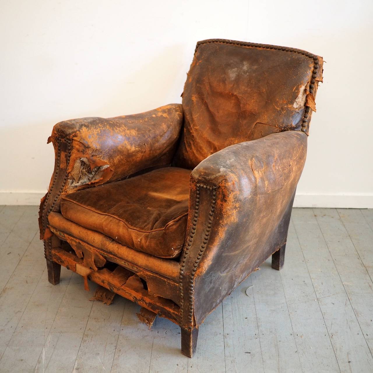Pair of Distressed Leather Club Chairs at 1stDibs