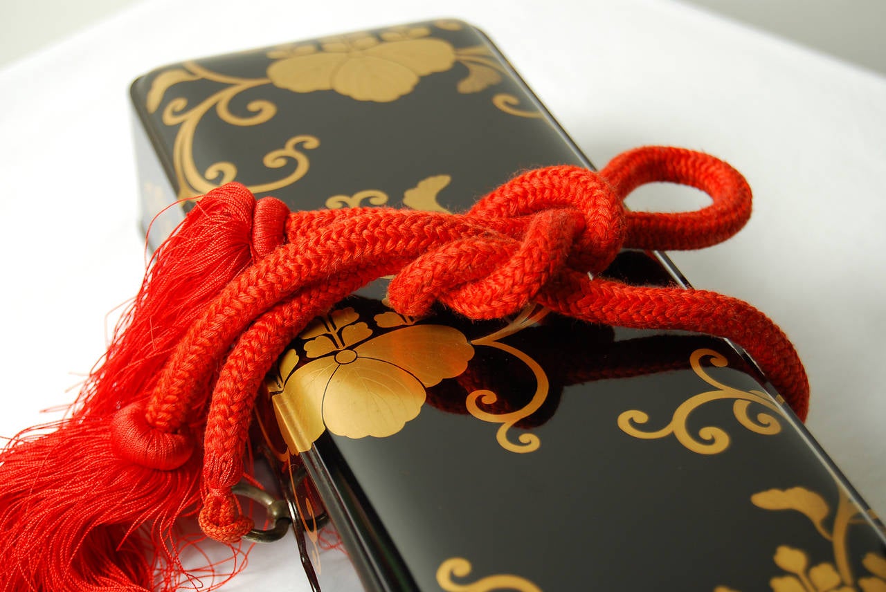 Antique Japanese Black Lacquer Scroll Box with Gold Maki-e Lacquer ...