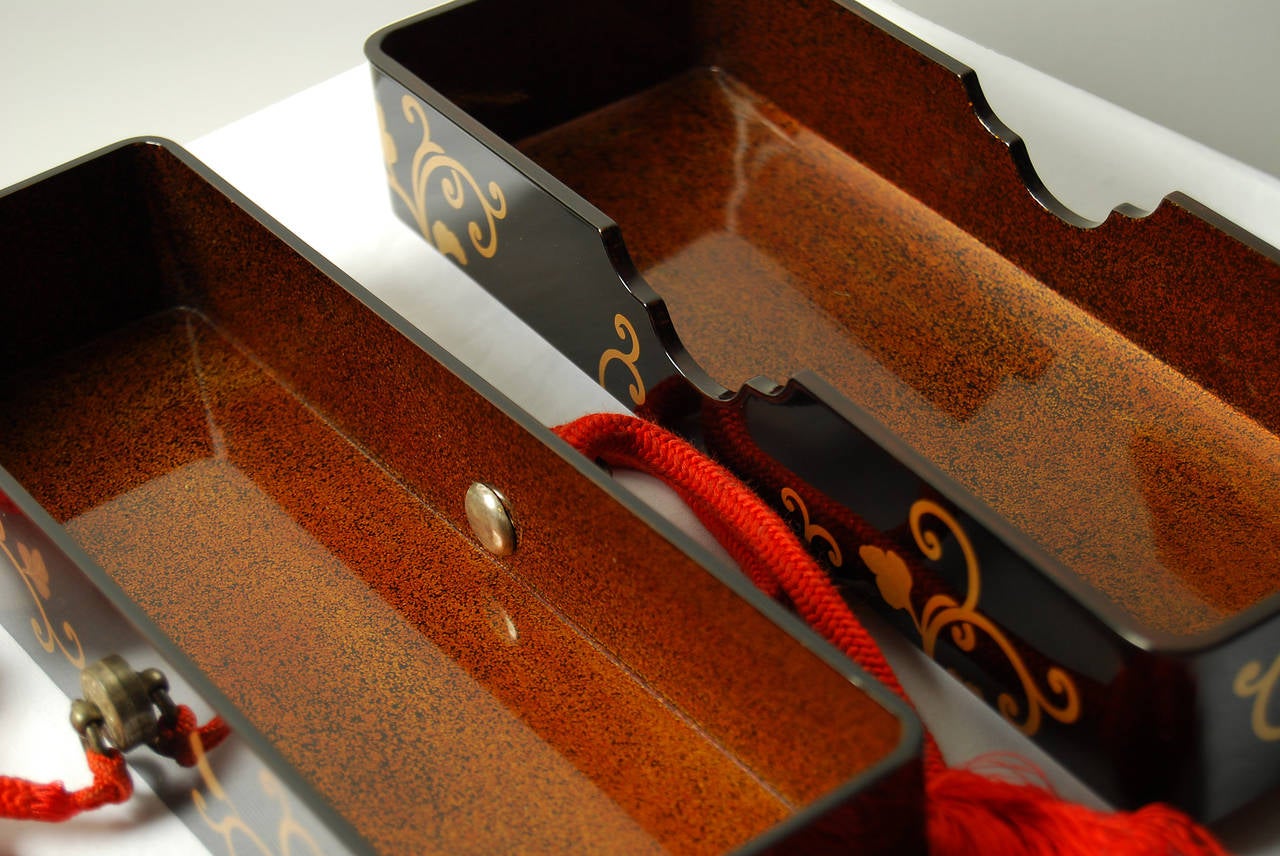 Antique Japanese Black Lacquer Scroll Box with Gold Maki-e Lacquer ...