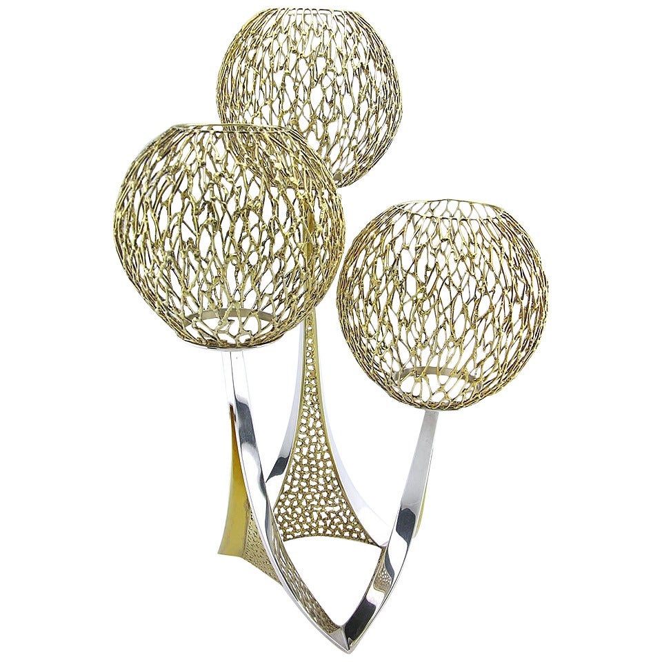 Stuart Devlin Solid Silver and Silver Gilt Three Light Candelabra For ...