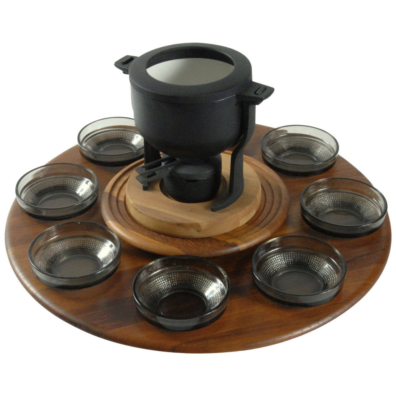 Mid-century teak, metal and glass fondue set, Denmark. For Sale at 1stdibs