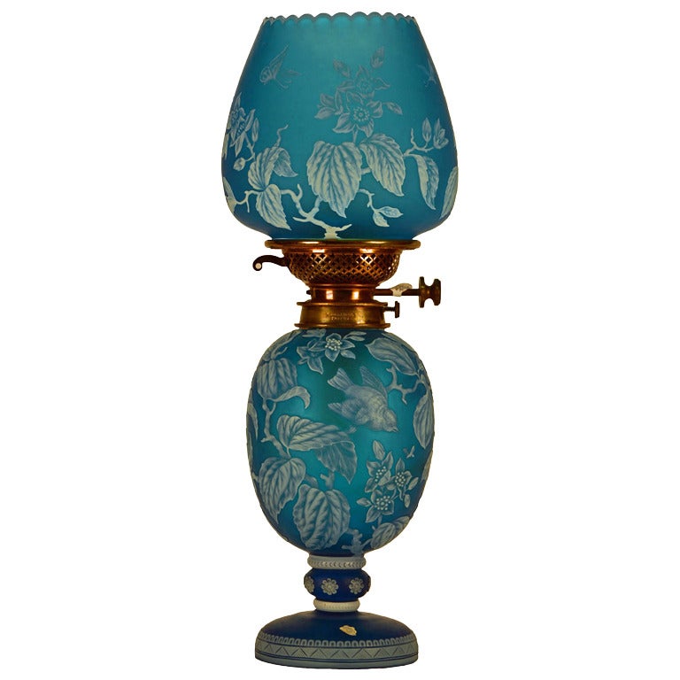 Exceptional English Cameo Two-Part Oil Lamp at 1stDibs
