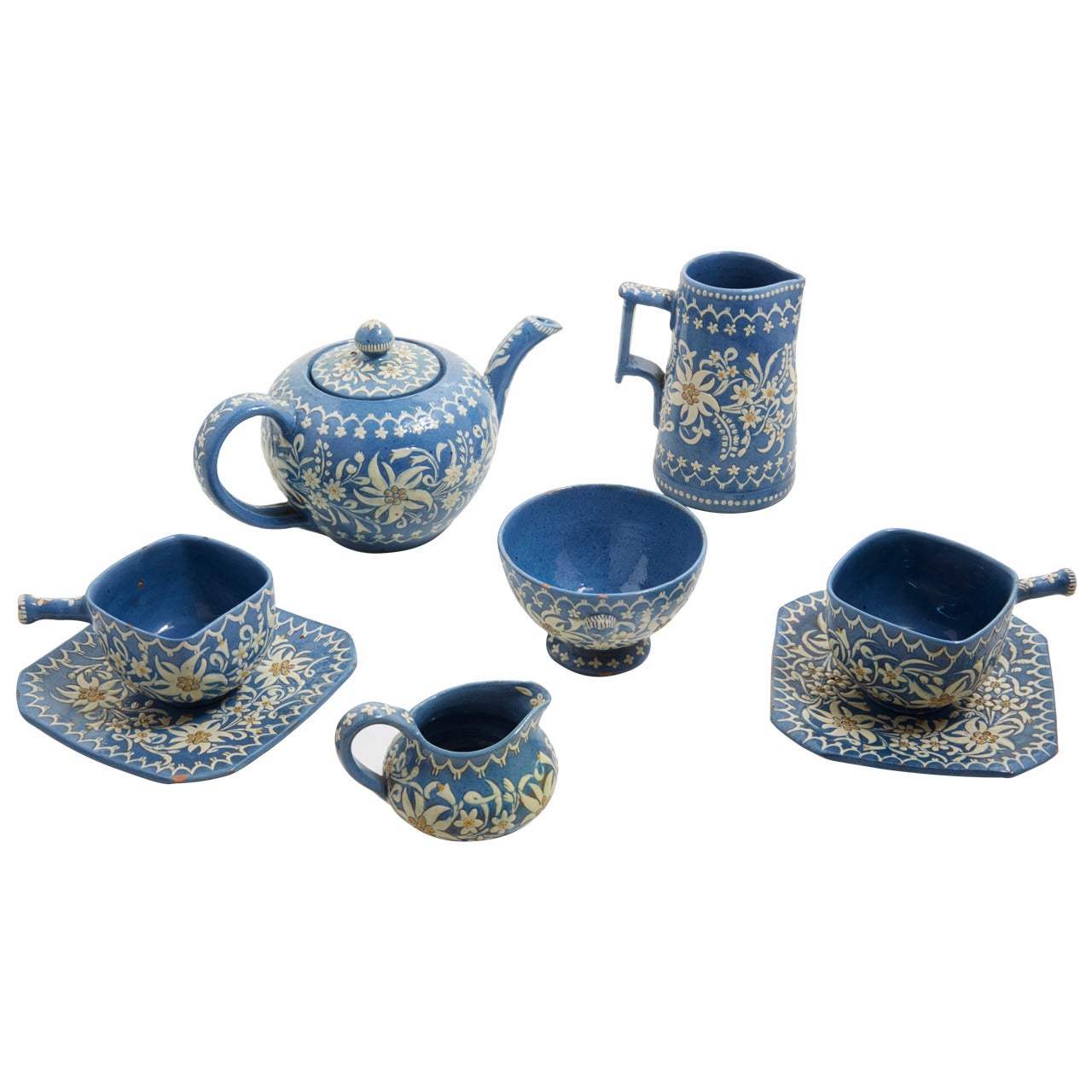 Late 19th Century Thun Majolica Tea Set for Two For Sale at 1stDibs