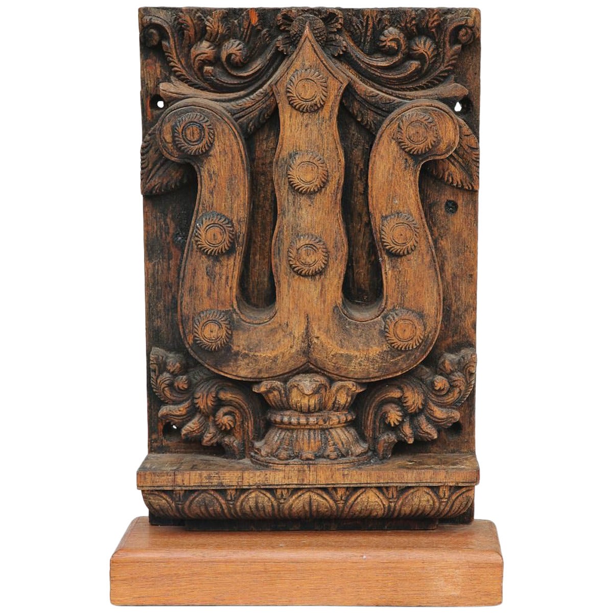 Ancient Indian Teak High Relief of Shiva's Trident For Sale at 1stDibs