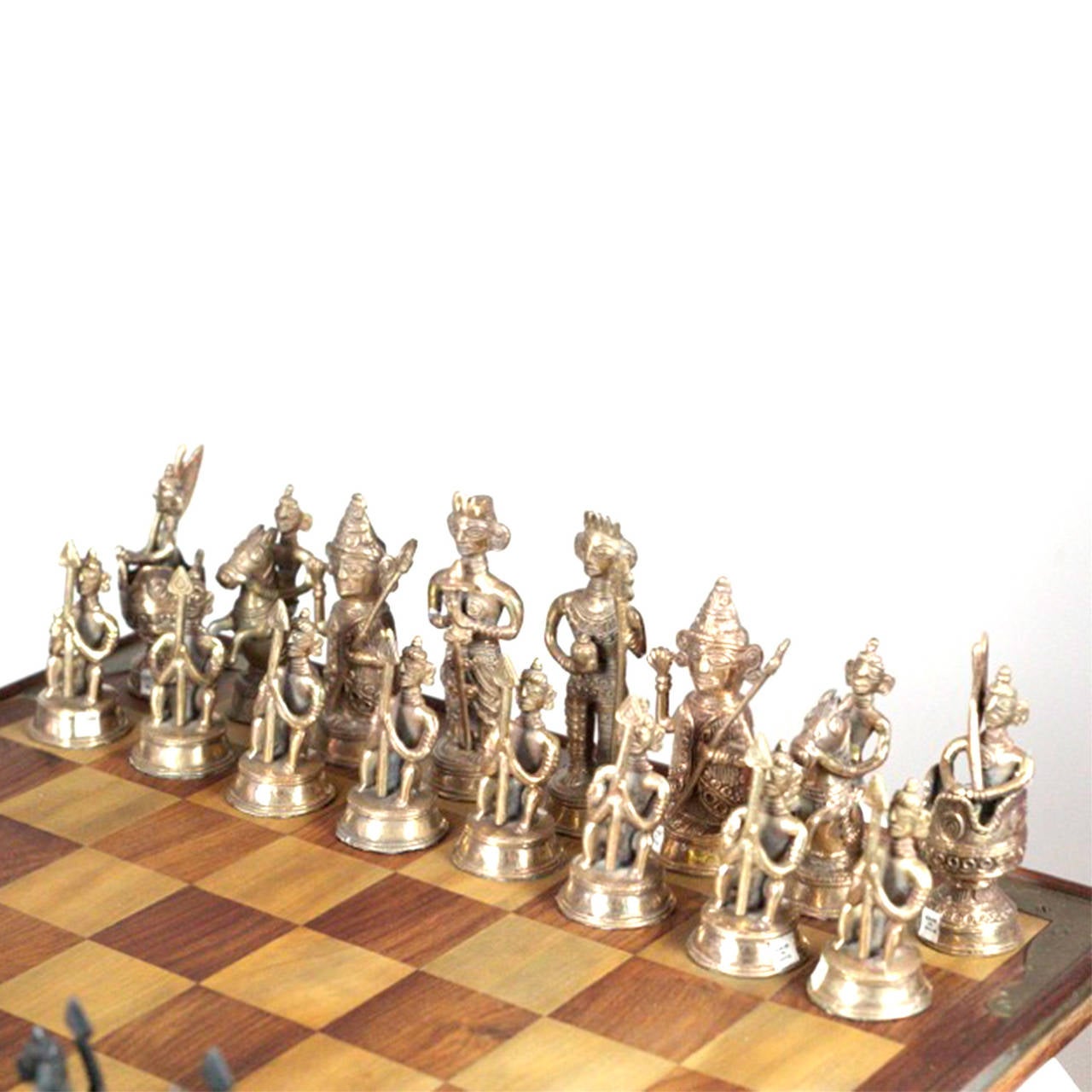 Midcentury Indian Chess Set with Solid Brass Chess Pieces at 1stDibs