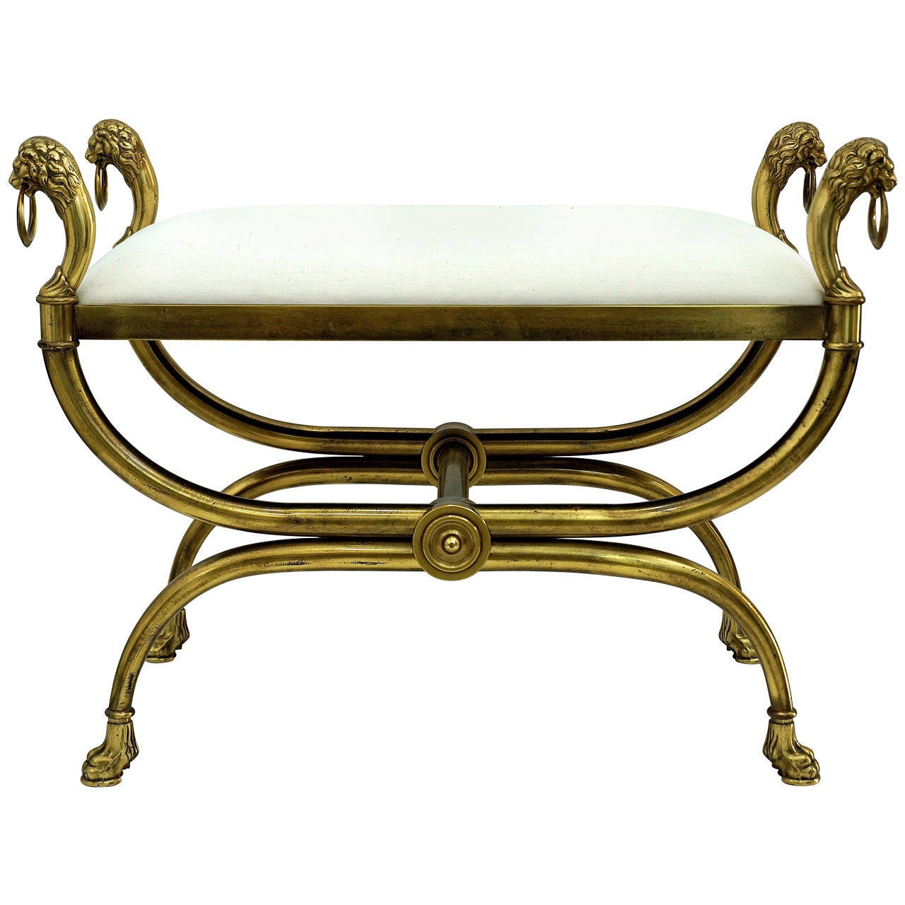 Mid-Century Regency-Style Curule Bench Brass with Lion Head and Paw ...