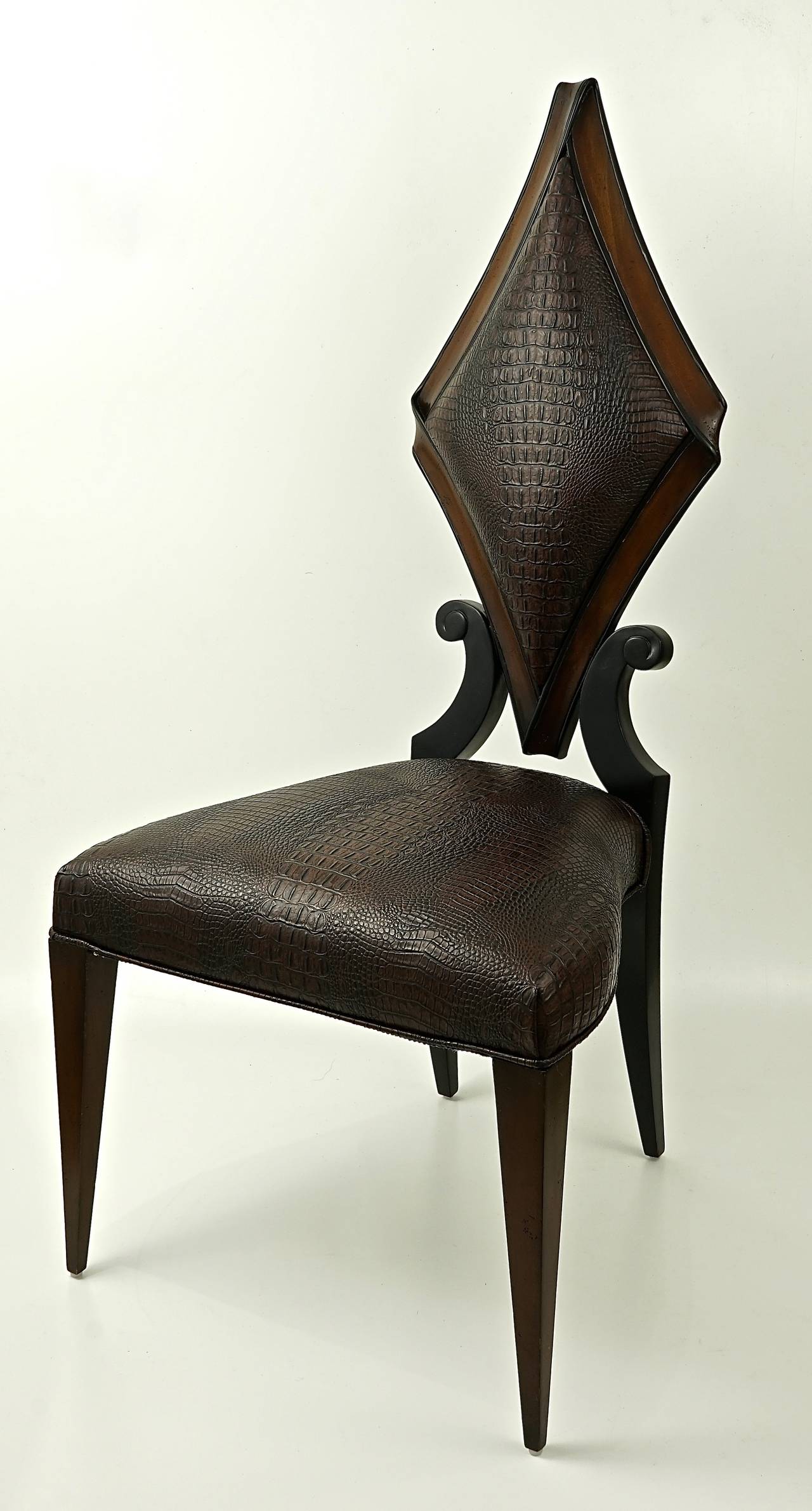 Pair of Art Deco Style Side Chairs in Faux Alligator by Christopher Guy ...
