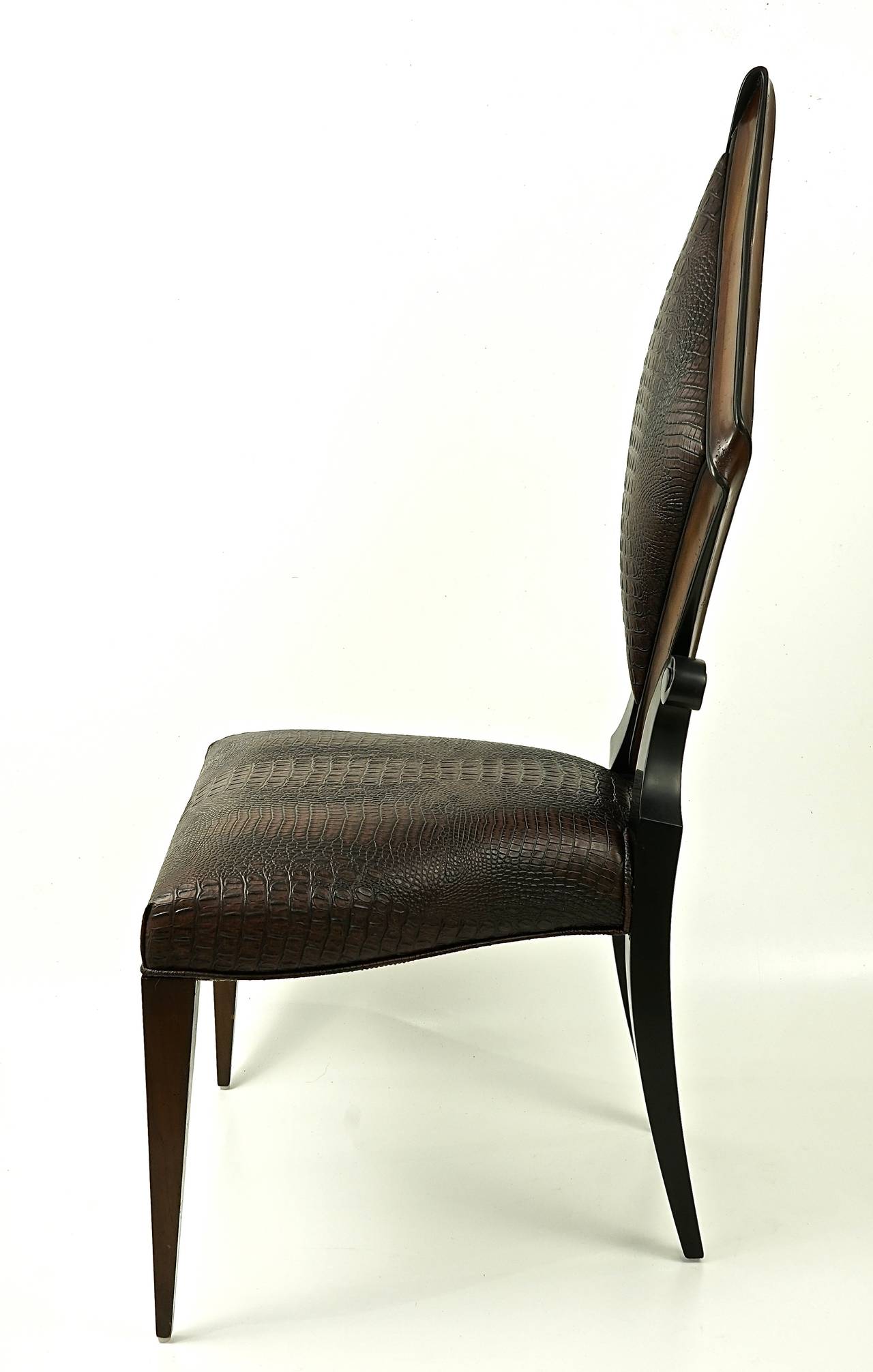 Pair of Art Deco Style Side Chairs in Faux Alligator by Christopher Guy ...