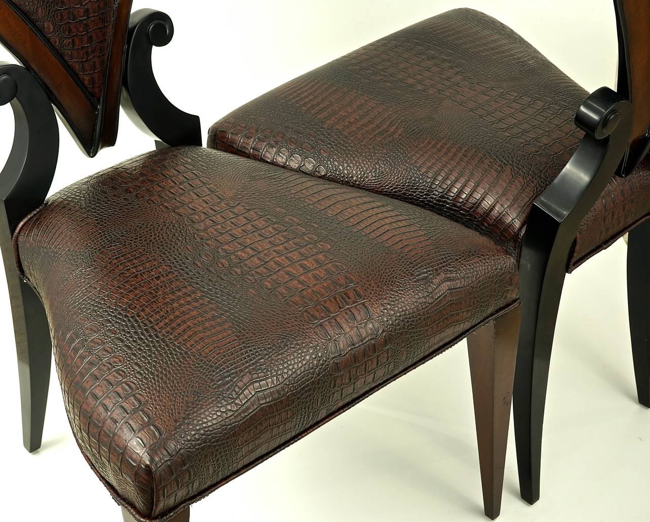 Pair of Art Deco Style Side Chairs in Faux Alligator by Christopher Guy ...