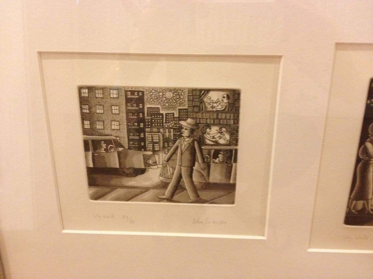 "City Walk" Etchings by John August Swanson at 1stDibs