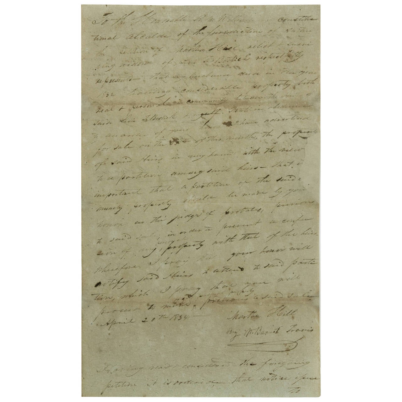 Original Manuscript Letter Signed by William Barret Travis, 1834 For ...