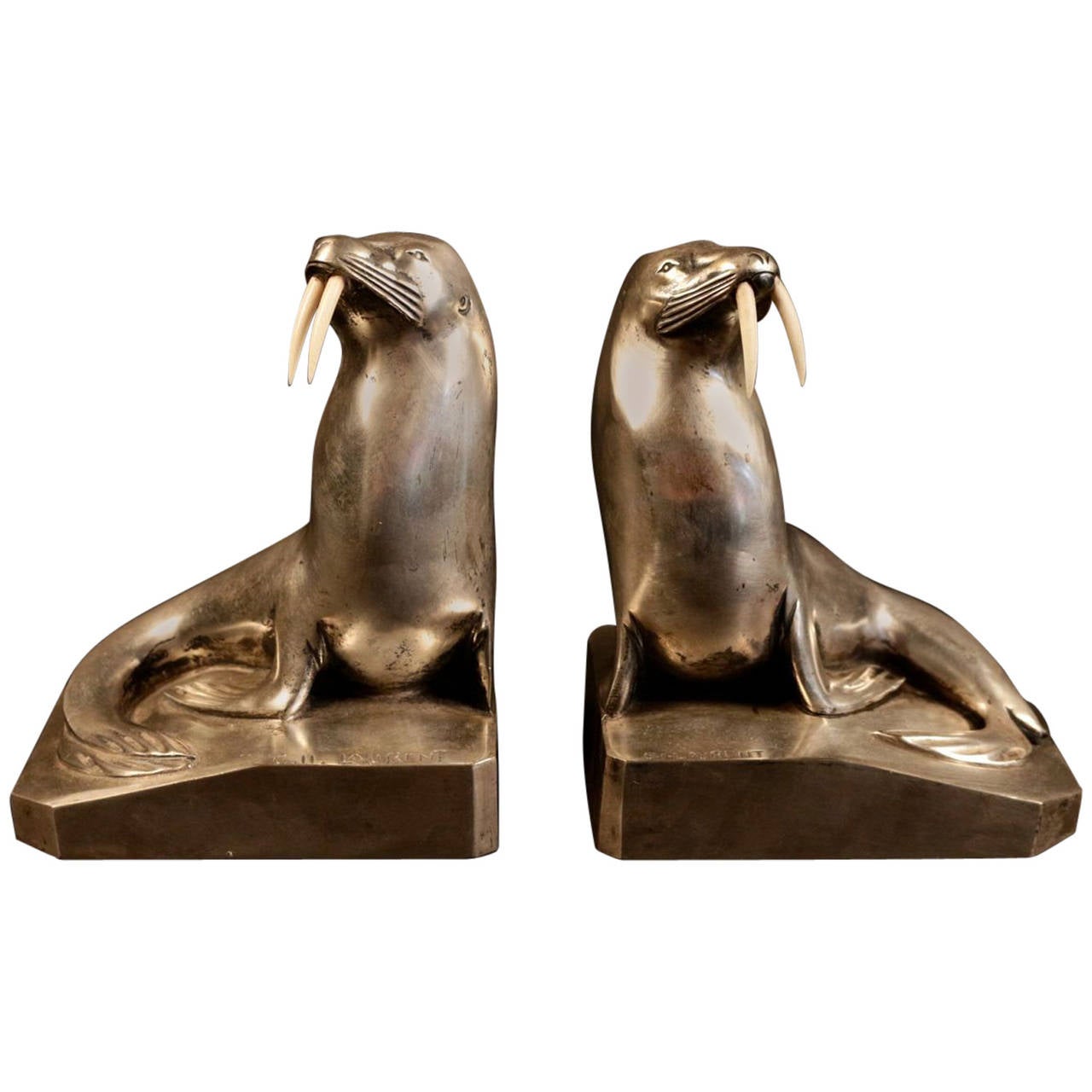 Silvered Bronze Art Deco Bookends at 1stDibs