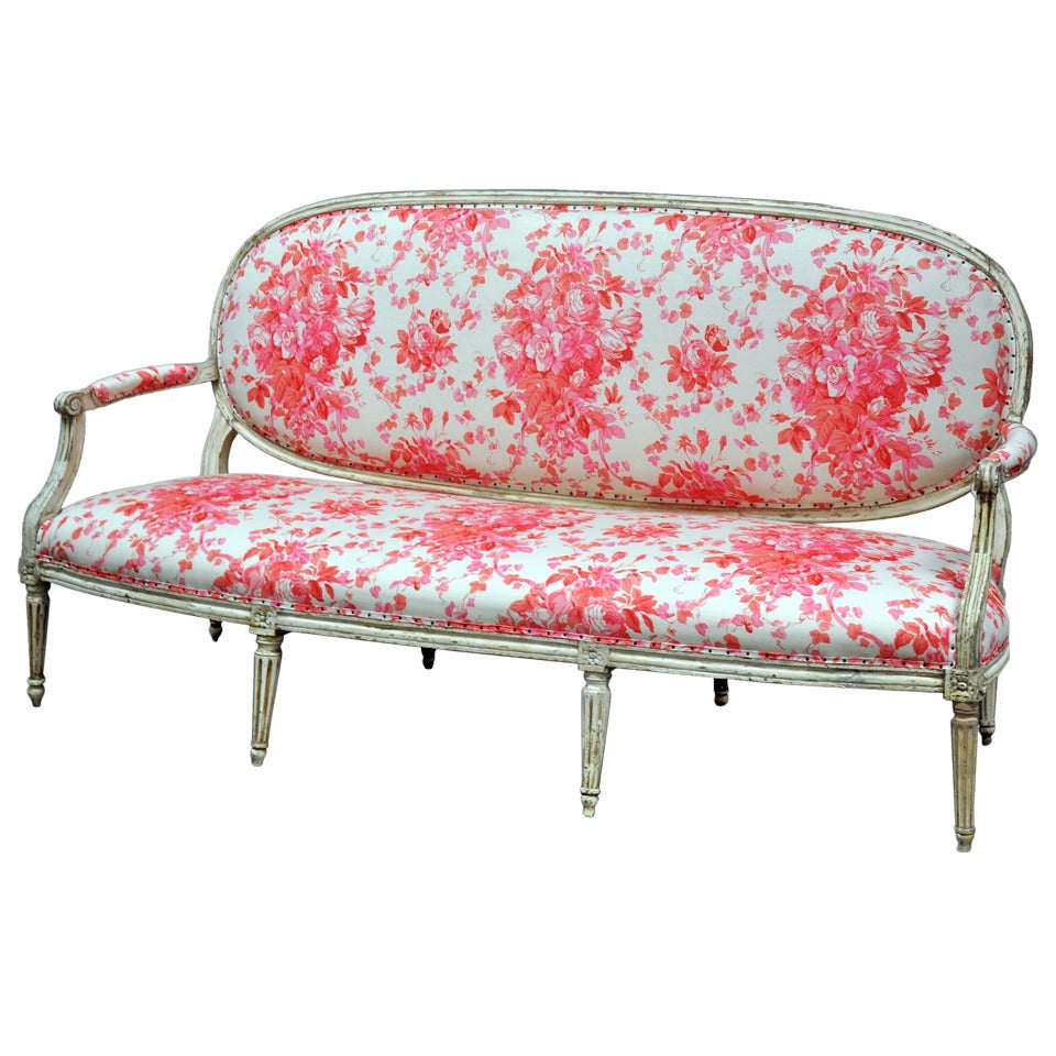 Painted, early 19th c. Louis XVI style settee upholstered in Bennison ...