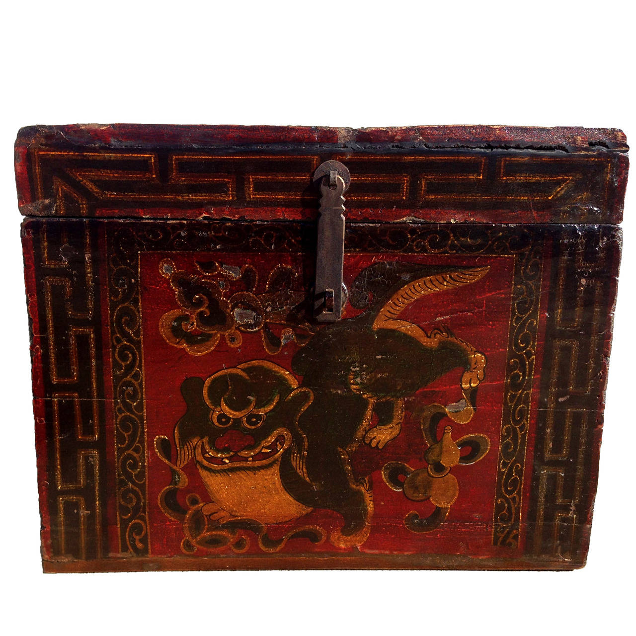 Antique Tibetan Box, Foo Dog For Sale at 1stDibs