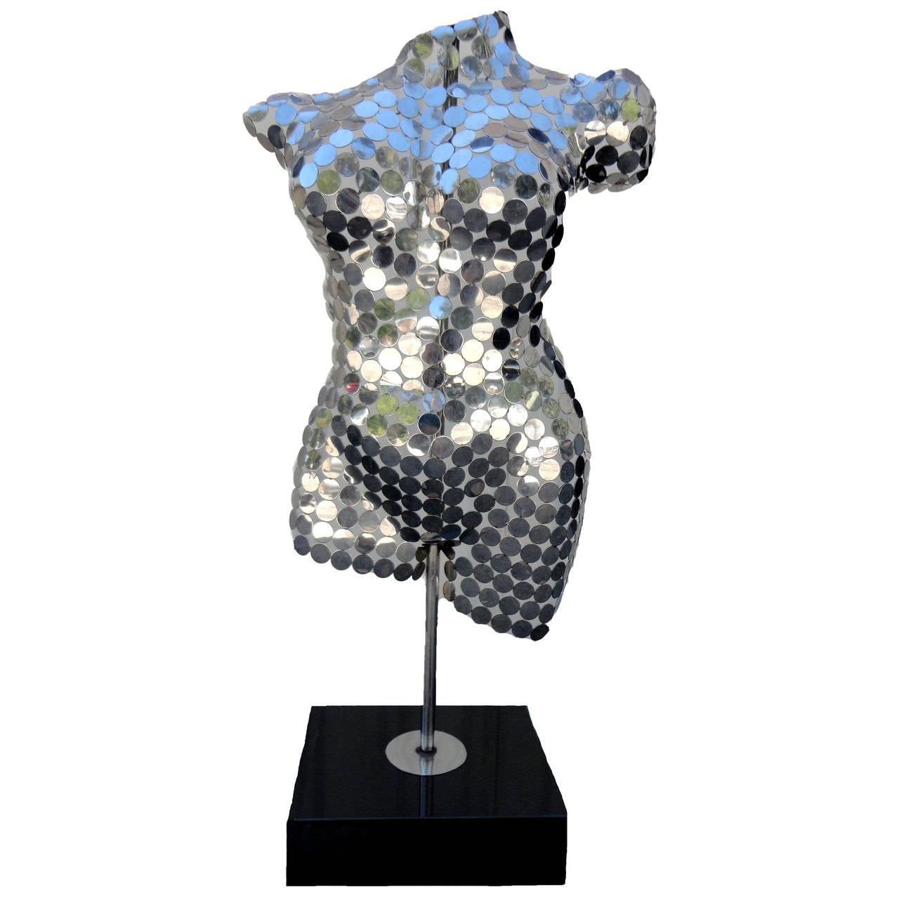 Chrome Nude Female Torso Sculpture on Granite Base For Sale at 1stDibs