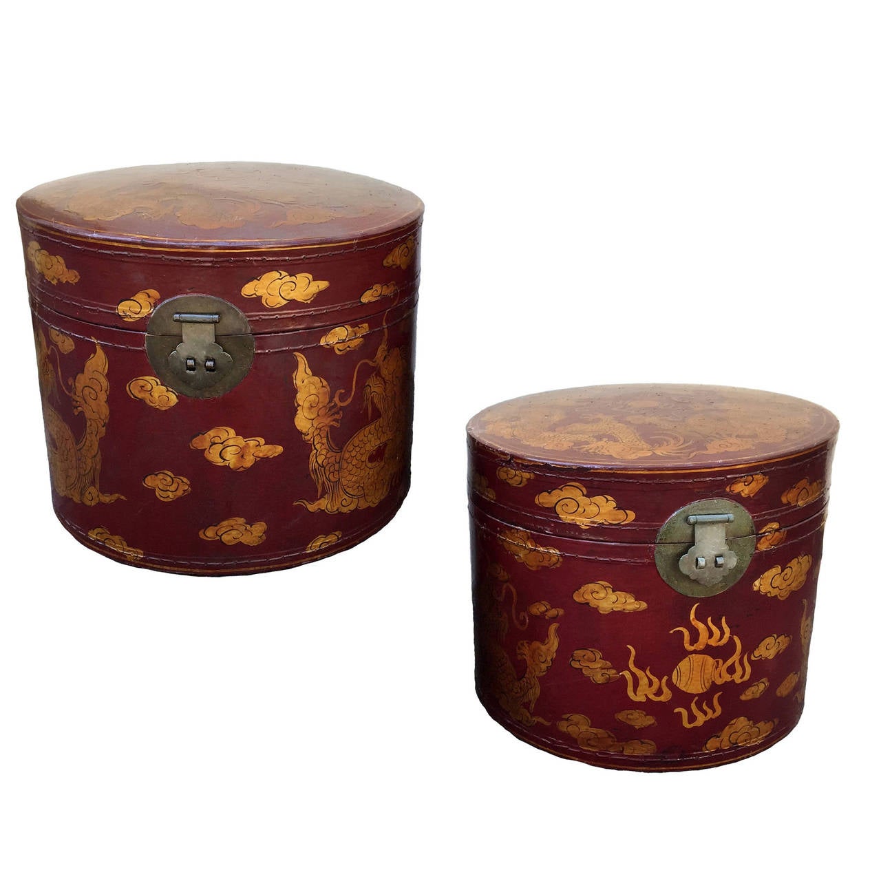 Republic Era Chinese Leather Hat Boxes, Set of Two at 1stDibs