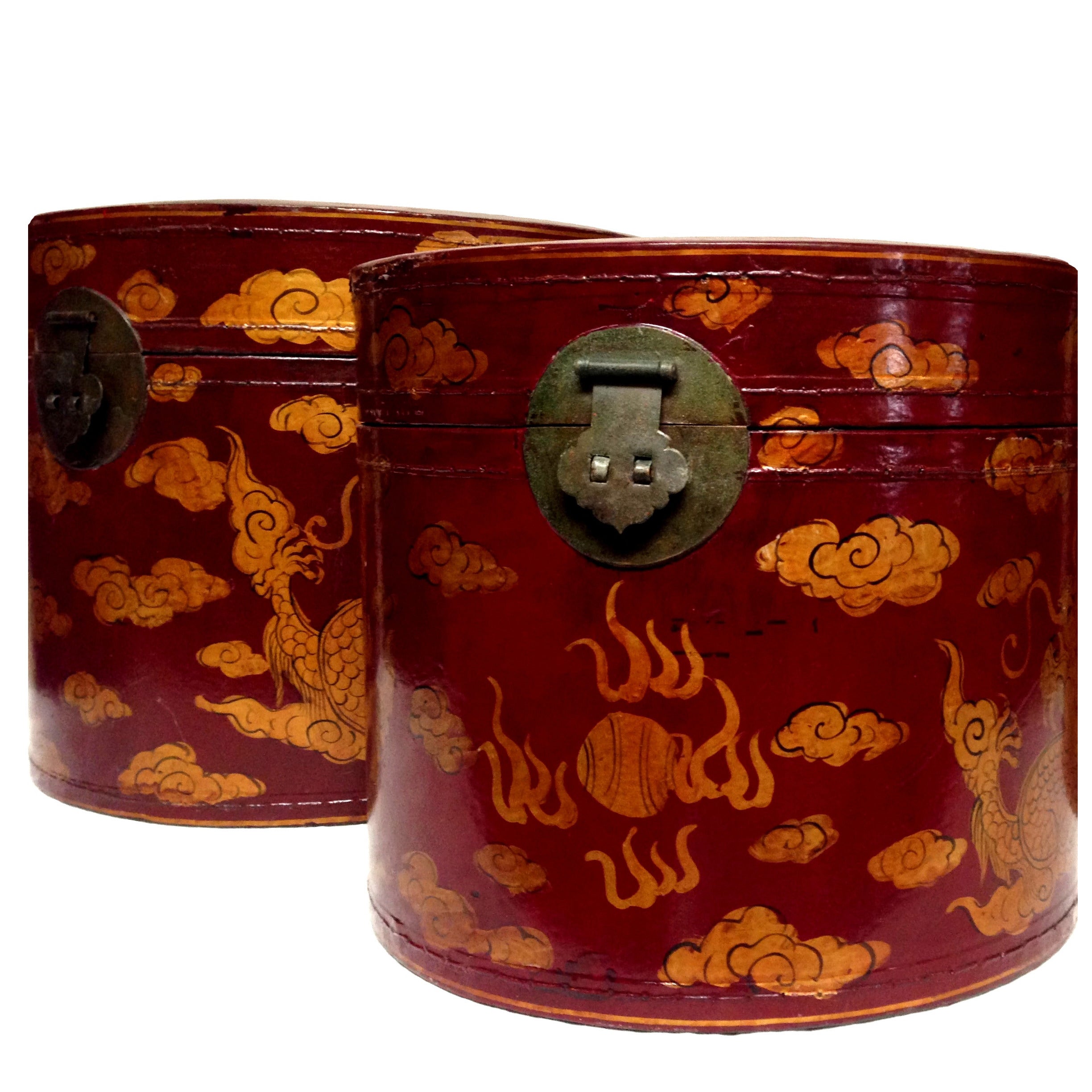 Republic Era Chinese Leather Hat Boxes, Set of Two at 1stDibs