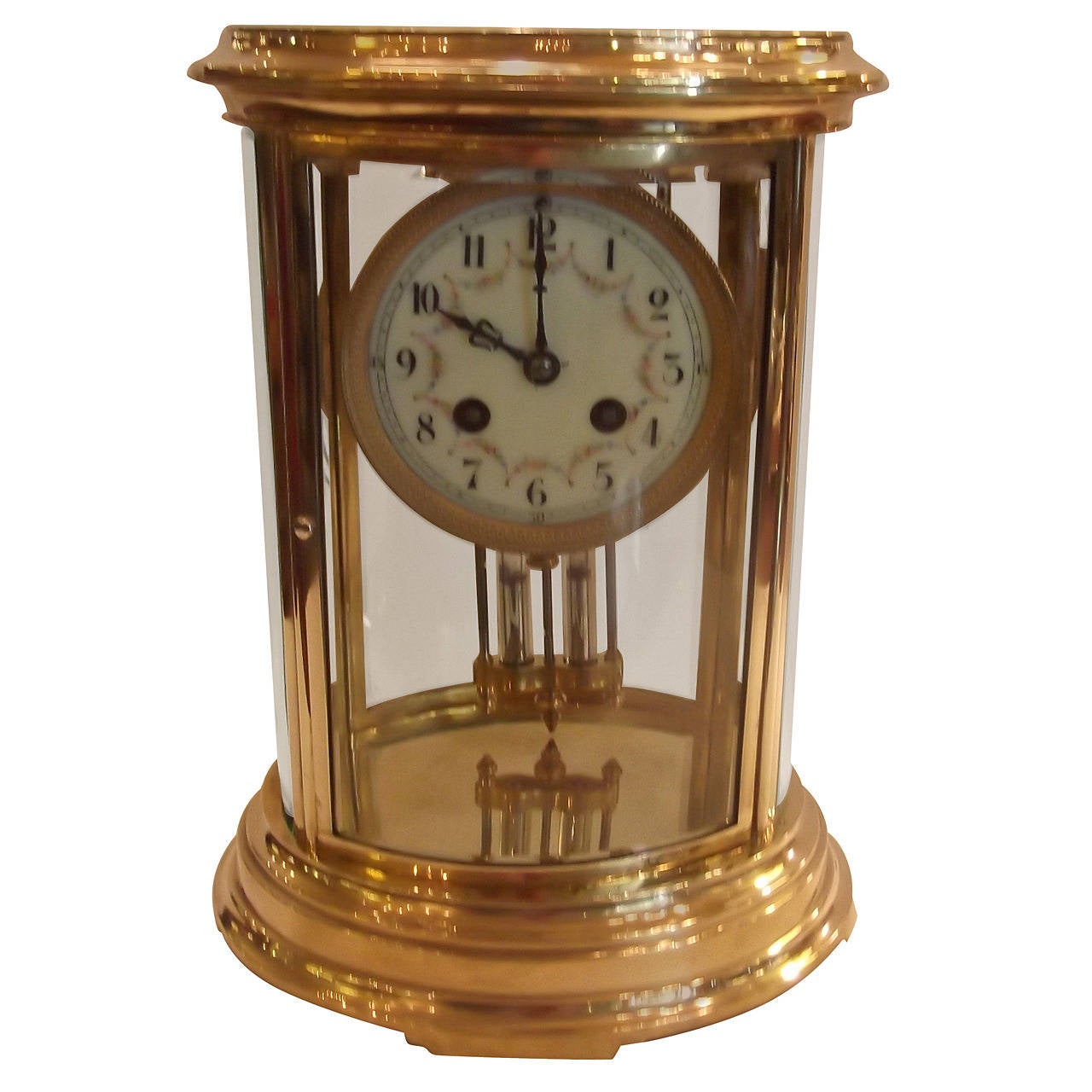 Graceful Oval French Crystal Regulator Clock with Hand-Painted Enamel ...