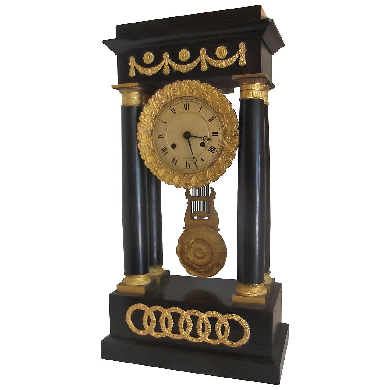 Antique French 1st Empire Ebonized Portico Clock with Ormolu Mounts at ...