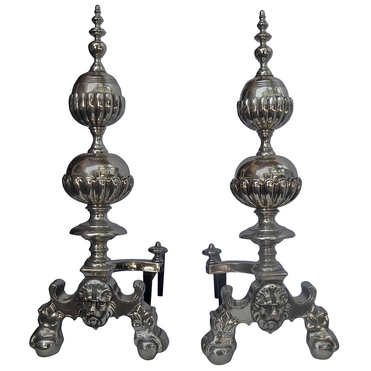 Pair of Solid Brass Andirons, circa 1900 at 1stDibs