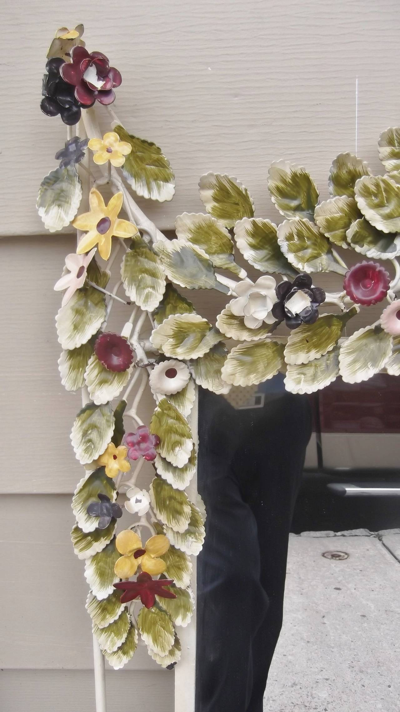 Italian Tole Painted Floral Mirror at 1stDibs | tole mirror, floral mirrors