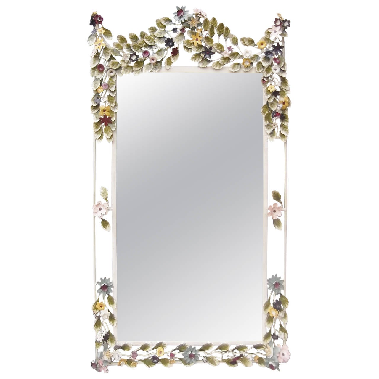 Italian Tole Painted Floral Mirror at 1stDibs