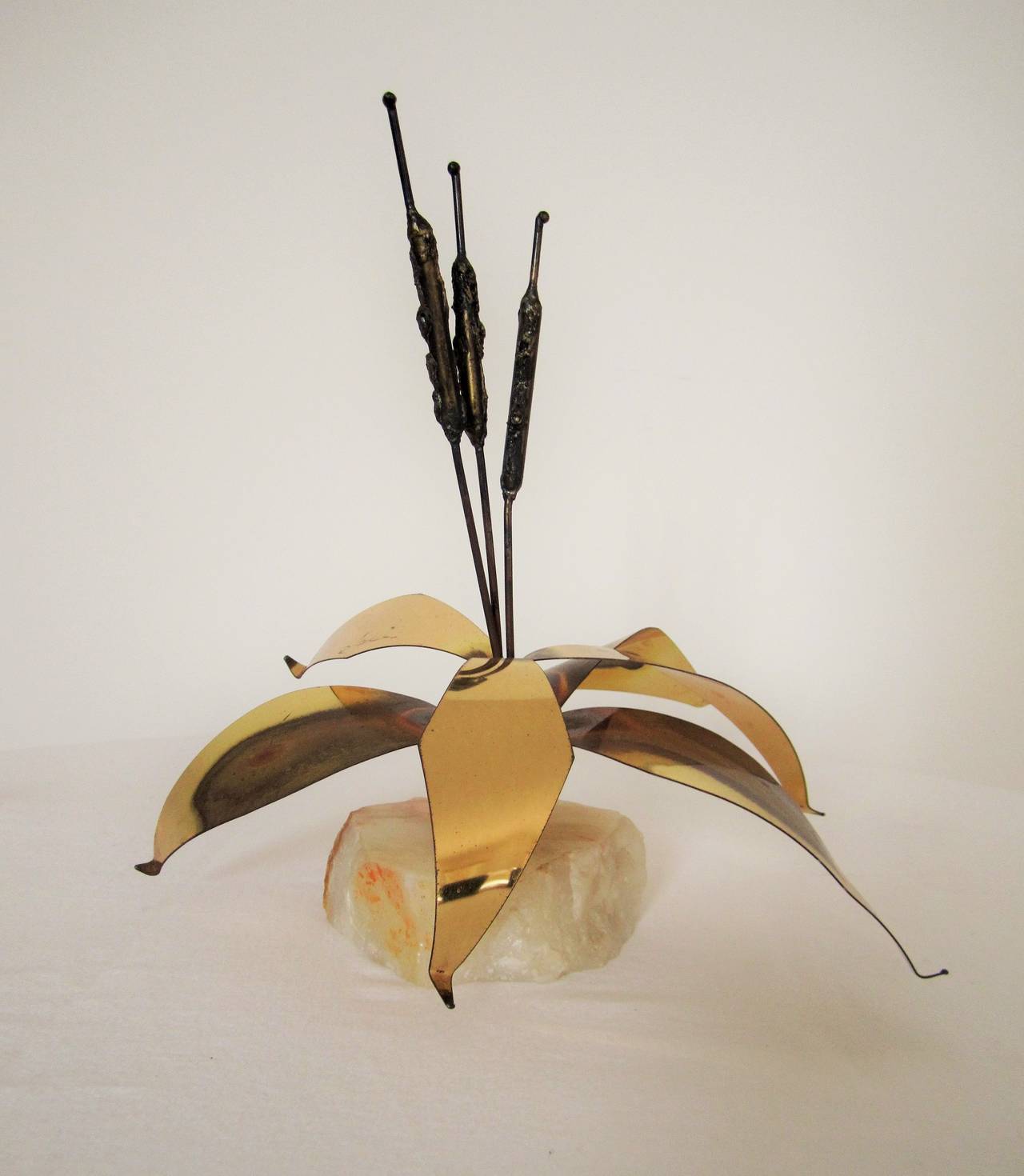 Signed C. Jere Brass and Onyx Cattails Sculpture, circa 1970s For Sale ...