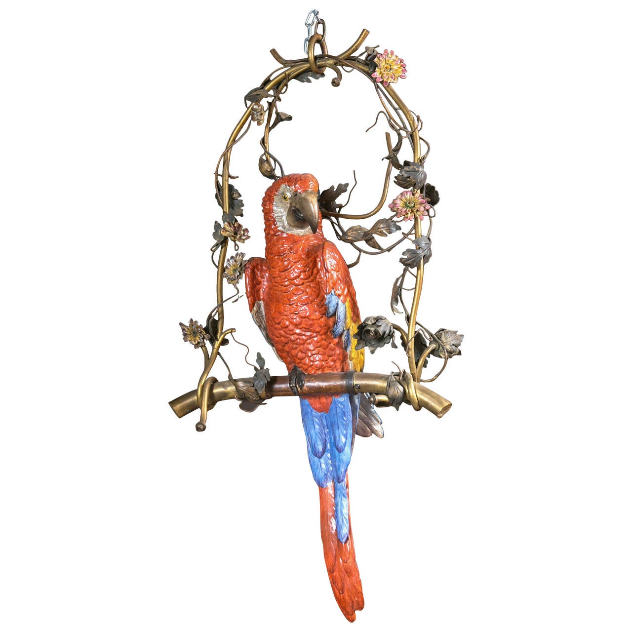 Victorian Ceramic Polychrome Hanging Parrot For Sale at 1stDibs
