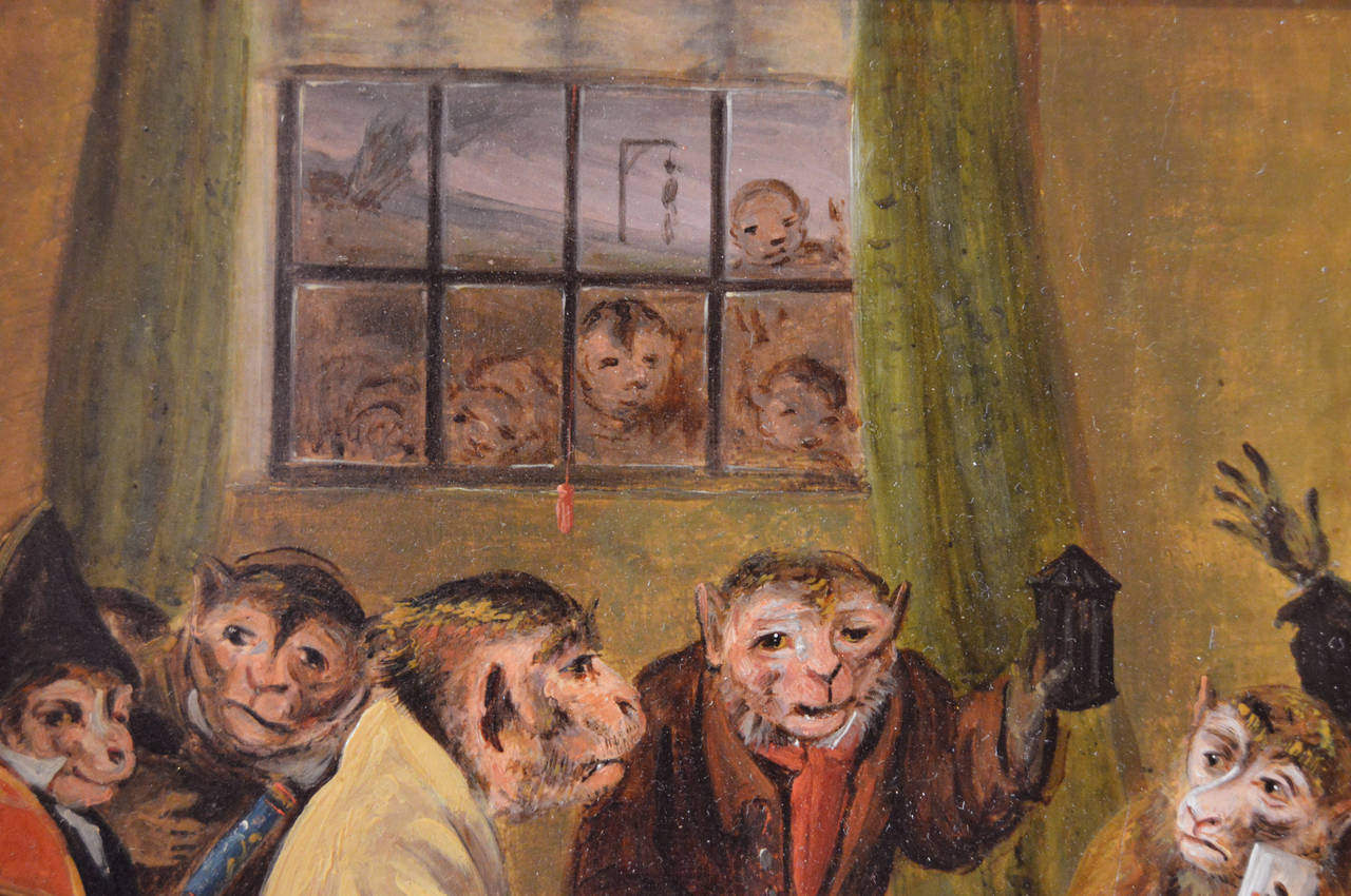 "The Monkey Court" Oil on Panel, 19th Century English School at 1stDibs