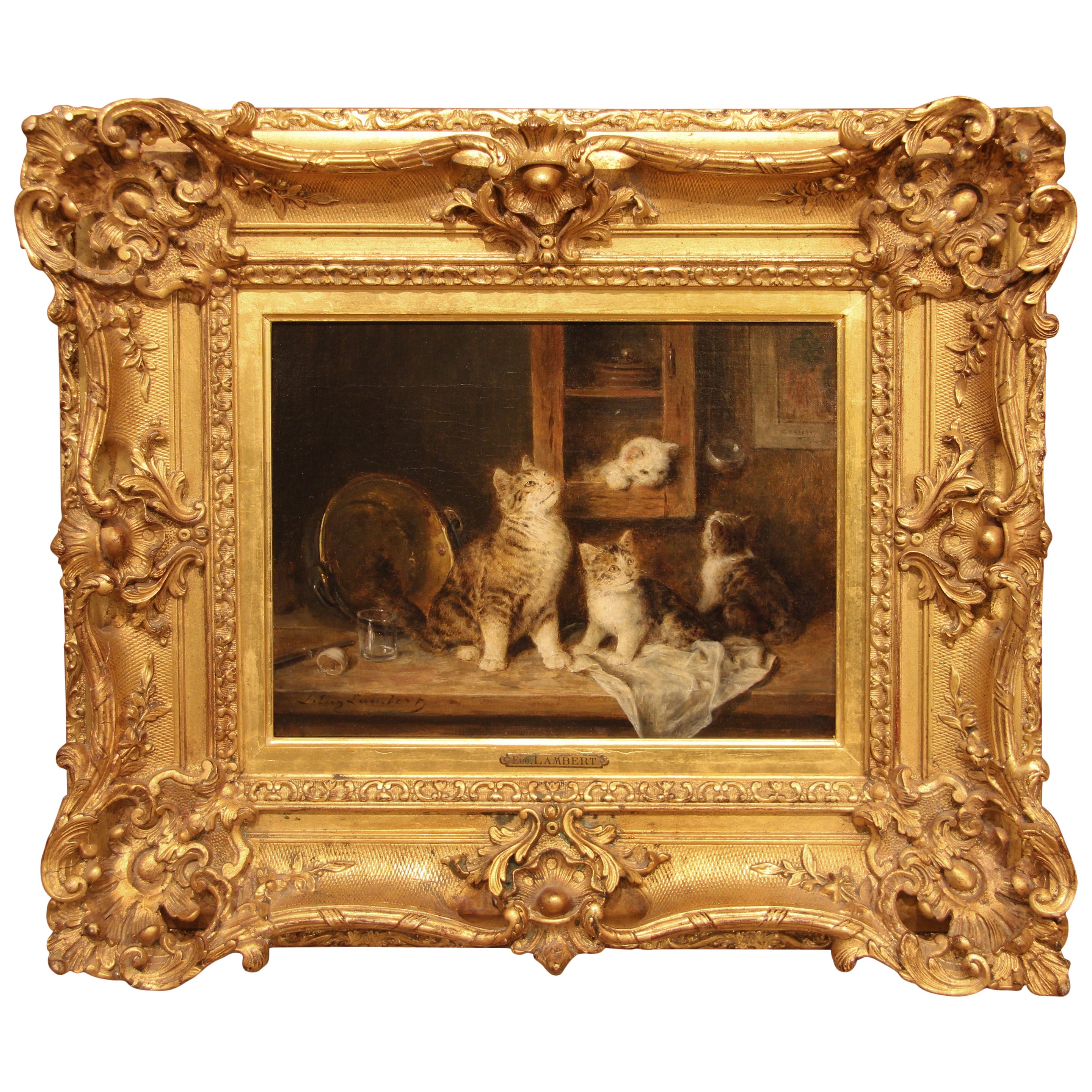 Kittens at Play Oil Painting by Louis-Eugene Lambert at 1stDibs