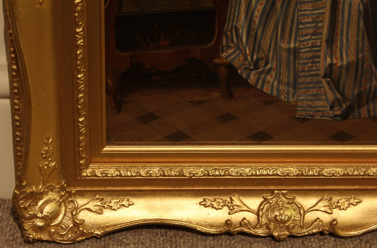 Good Read Oil Albert Gilbert Lady in Long Dress Reading Book in Bedroom ...